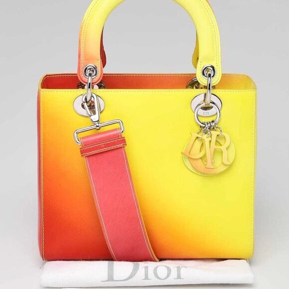Dior | Bags | Christian Dior Yellow Orange Ombre Leather Medium Lady ...